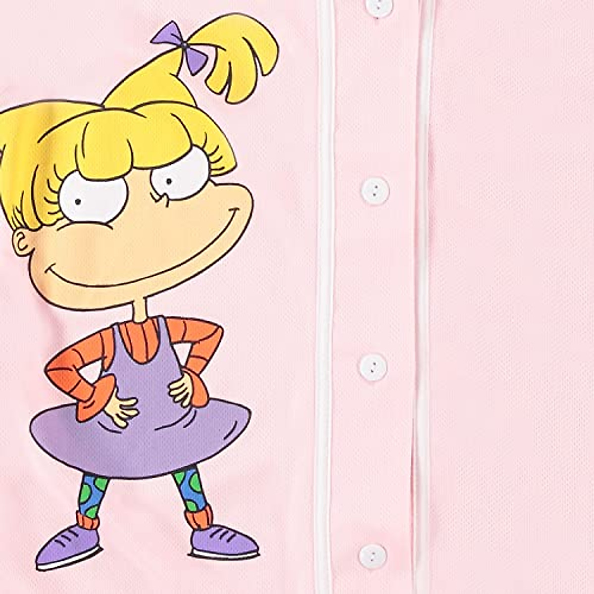 Nickelodeon Ladies 90's Fashion Shirt - Rugrats, Angelica and Chuckie Mesh Baseball Jersey (Light Pink, Small)