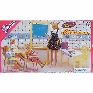 Gloria Dollhouse Furniture for Barbie Dolls - Classroom with Desk, Chairs Chalkboard