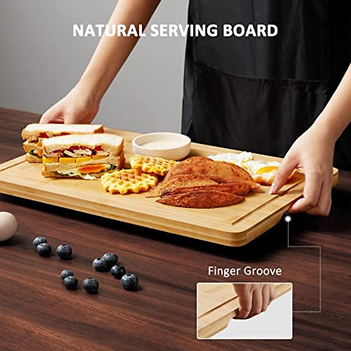 Bamboo Cutting Board Set, Wood Cutting Boards for Kitchen, Chopping Board Set with Juice Groove, Heavy Duty Charcuterie Boards for Meat (Butcher Block) Cheese, Large Cutting Boards (5-Pieces)