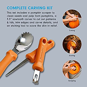 Messermeister 3-Piece Pumpkin Carving Set - Includes Scraper, Sawtooth Carver & Etching Tool - AISI420 Stainless Steel & Soft-Grip Handle