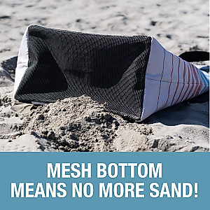 CleverMade Backpack Beach Tote with Mesh Bottom- Large Bag Great for Beach Days and Weekend Trips; Comfortable Carry Straps and Backpack Straps for Dual Carry Options, Blue/Cream