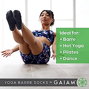 Gaiam Grippy Barre Socks for Extra Grip in Standard or Hot Yoga, Barre, Pilates, Ballet or at Home for Added Balance and Stability, Black/Grey