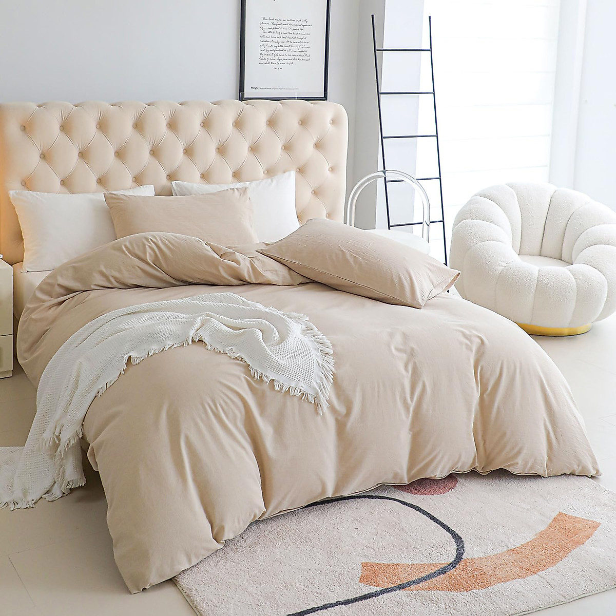 BESTDESIL Duvet Cover Set King Size,100% Washed Cotton Duvet Cover,Rust 3 Pieces Bedding Set,Linen Like Duvet Cover with 2 Pillowcases (Burnt Orange, King)