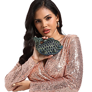 Boutique De FGG Fish Crystal Clutch Purse Formal Evening Bags Women Prom Clutch Bag Wedding Party Rhinestone Handbags,Mini,Orange&Blue