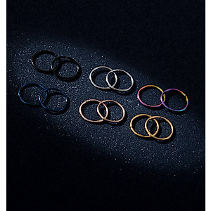 Masedy 12Pcs 20G 316L Stainless Steel Nose Rings Hoop Tragus Cartilage Septum Ring Lip Piercing 10MM