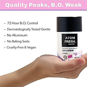 Atom Fresh Lab Natural Deodorant, Long-Lasting Odor Control, Solid Stick, Aluminum Free, Baking Soda Free and Skin Safe, 2.3 Oz (Lily & Jasmine)