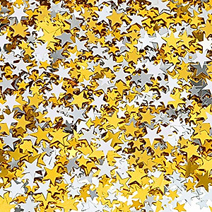 60 g Star Confetti Glitter Star Table Confetti Metallic Foil Stars for Party Wedding Festival Decorations (Gold Silver 60g, 10mm and 6mm)