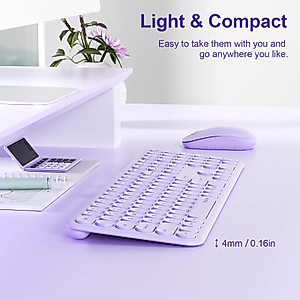 Mobifice Cute Keyboard and Mouse Wireless for PC Computer/Laptop/Windows/Mac/Tablets, Ultra-Thin 2.4GHz USB Cordless Full-Sized Silent Retro Computer Keyboard Mouse Combo (Purple)