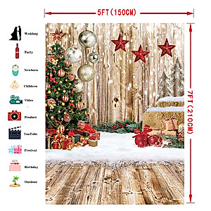 Dudaacvt 5x7Ft Vintage Wooden Floor Backdrop Christmas Tree Snow Gift New Year Party Background D647