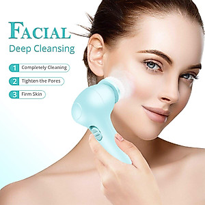 Electric Facial Cleansing Brush 7 in 1 - Fabuday Face Skin Spin Brush for Deep Cleansing, Gentle Exfoliating, Blackhead Removing and Massaging, Battery Operated Facial Cleanser Brush