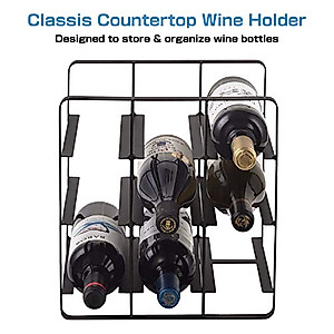 Buruis 9 Bottles Metal Wine Rack, Free-Standing Cabinet Water Bottle and Wine Rack Storage Organizer for Kitchen Countertop, Pantry, Fridge, Space Saver Protector for Red and White Wines Bottle