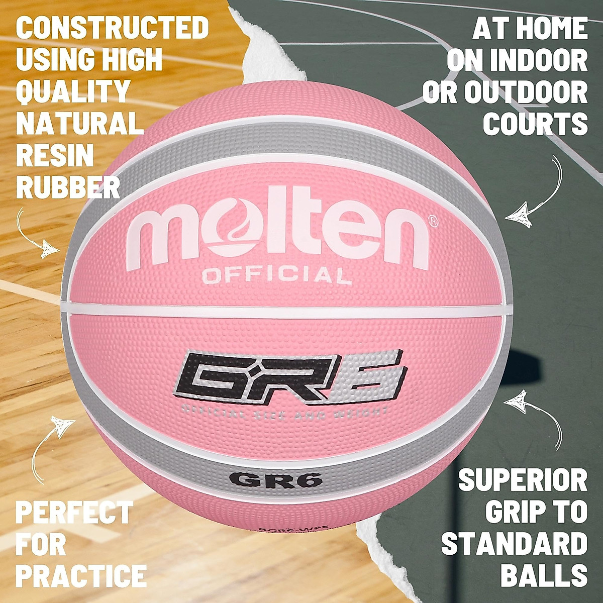 Molten Women's BGR6-WPS Basketball, Pink/Silver, Size 6 - Boys 12-14 & Girls 12+, Adult