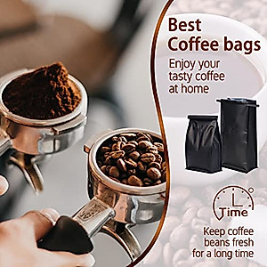 DMpackDM Reusable Tin Tie Coffee Bags with Valve ,(8oz -10oz,50pcs)Empty Black Aluminum foil Coffee Bags with Valve Flat Bottom Standing Coffee Storage Pouch, Reusable Bags for Home or Business