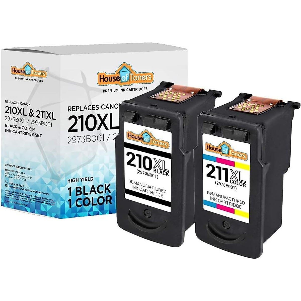 Houseoftoners Remanufactured Ink Cartridge Replacement for Canon PG-210XL CL-211XL 210 XL 211 XL for PIXMA iP2702 MP250 MP490 MP495 MX320 MX330 MX340 MX350 MX410 Printers (1 Black 1 Color, 2PK)