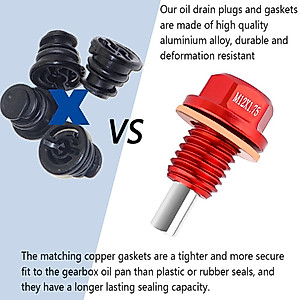 CXCCOI M12x1.75 Magnetic Oil Drain Plug,Aluminium Oil Pan Drain Plug Compatible with Ford Lincoln Chevrolet Cadillac Buick,OEM#DP002 090-936CD Engine Drain Plug with Copper Washers (Red)