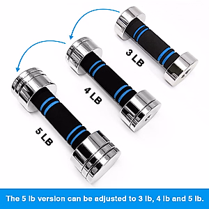 Hand Weight Set of 2 for Women 5lb Pair (3lb/4lb/5lb) Adjustable Dumbbells with Foam Handles Chrome Home Exercise Gym Workout (Standard-Finish 5lb×2)