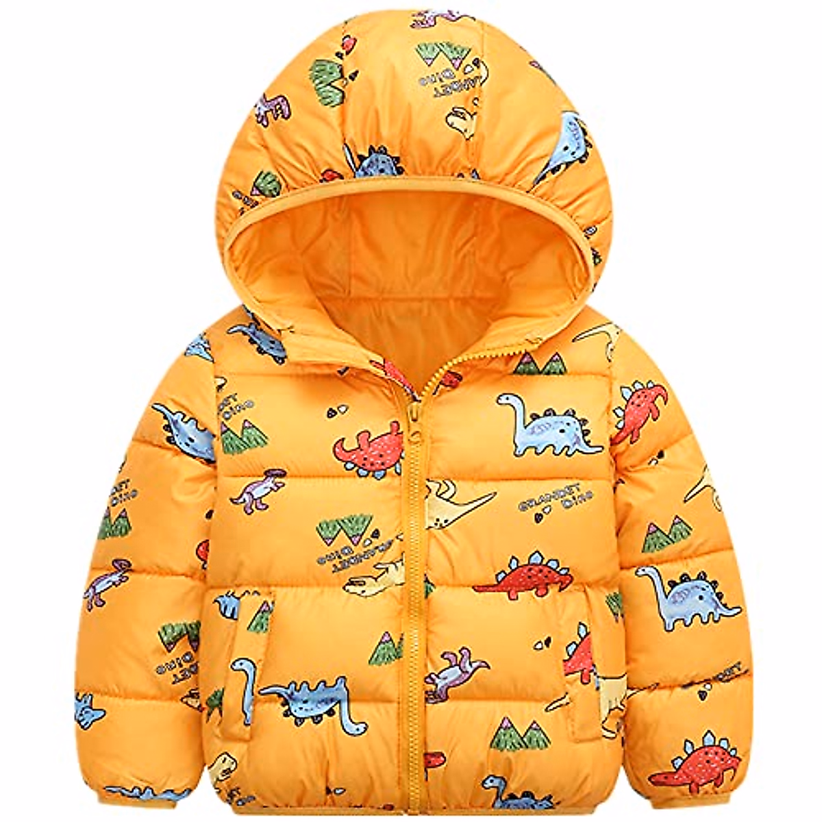 Baby Boys Girls Down Cotton Coat Cotton Hoodie Jacket Winter Outerwear Lightweight Baby Dinosaur Printed Lightweight Down Cotton Jacket Yellow Size 90cm