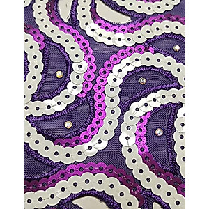 Bestway Lace Sequin African Lace Fabric 5 Yards Handcut Lace Luxury Nigerian Wedding Party Asoebi Fabrics Material (Purple)