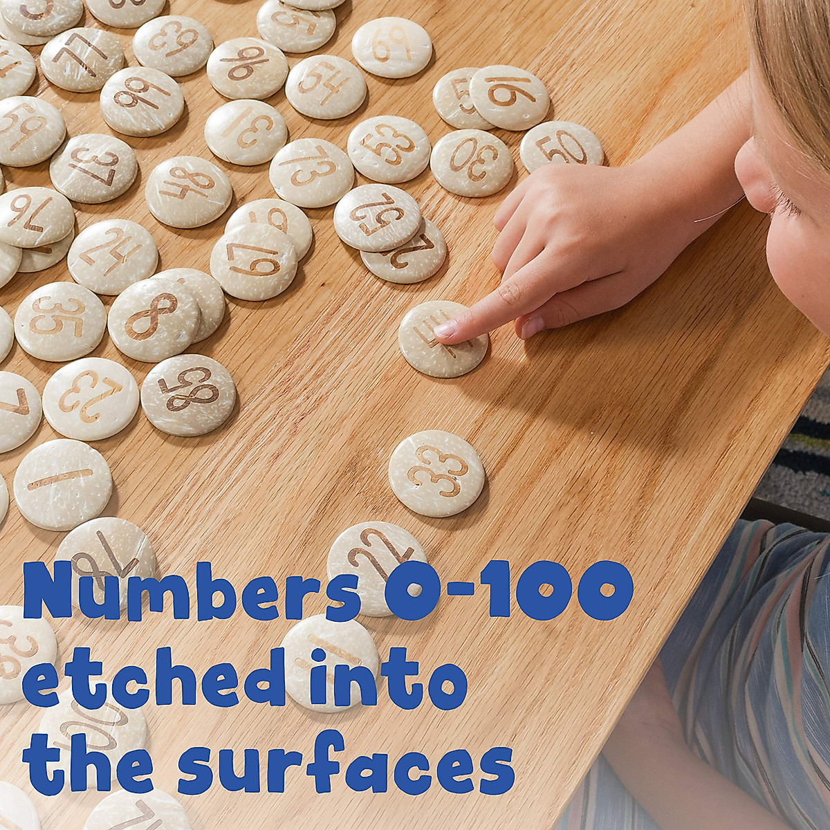 READY 2 LEARN Coconut Numbers - Set of 100 - 1-100 - Natural, Hand Made Counters for Kids - Math Manipulatives