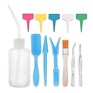 12 Pcs Bonsai Tool Set, Mini Garden Succulent Hand Tools for Indoor Miniature Fairy Care Include Tweezer, Transplanting Tools, Bucket Shovel, Cleaning Brush, Label, Elbow Drip Pot