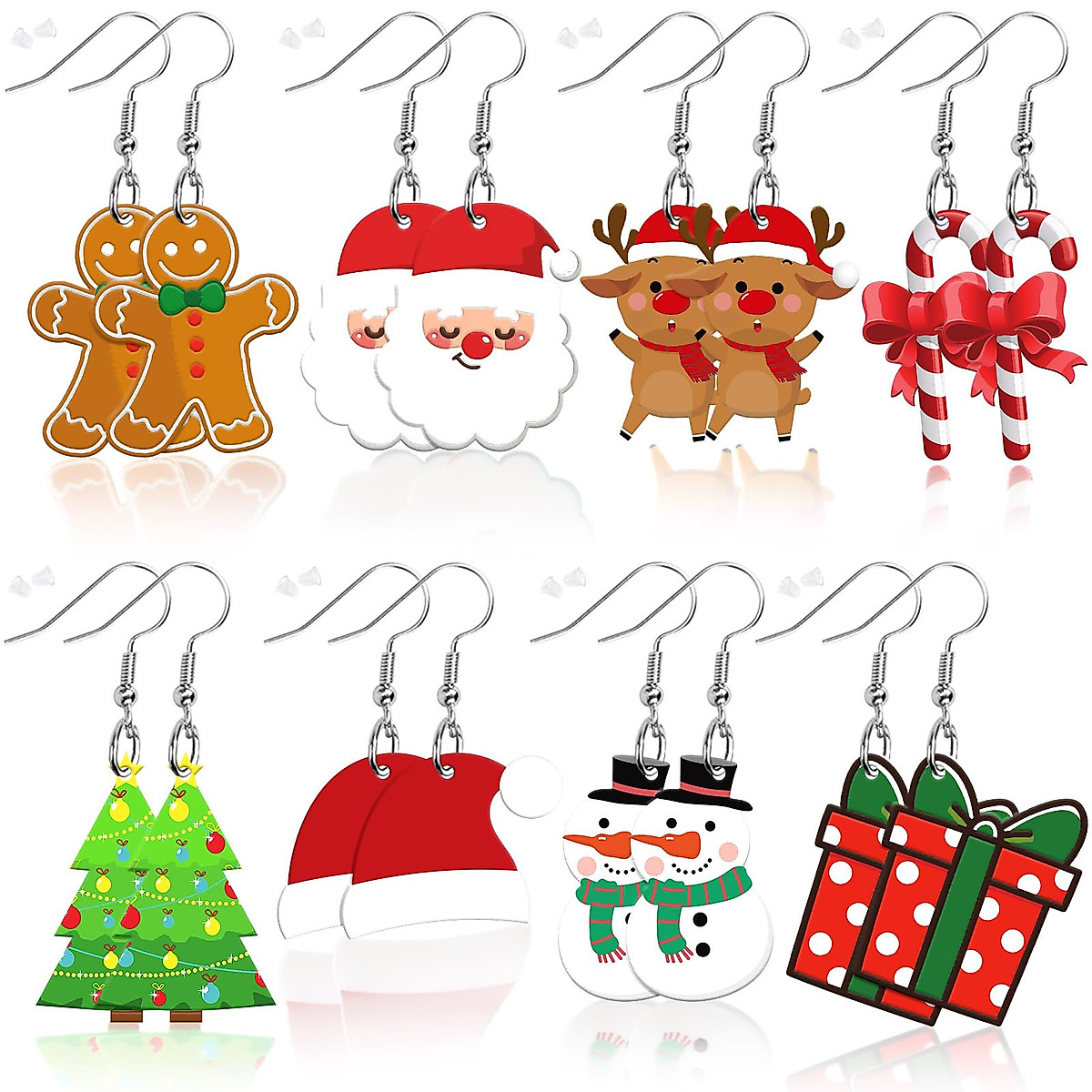 AUGSUN 8 Pairs Holiday Earrings for Women Christmas Acrylic Earrings Double Side Design Christmas Tree Gingerbread Men Decoration Christmas Jewelry