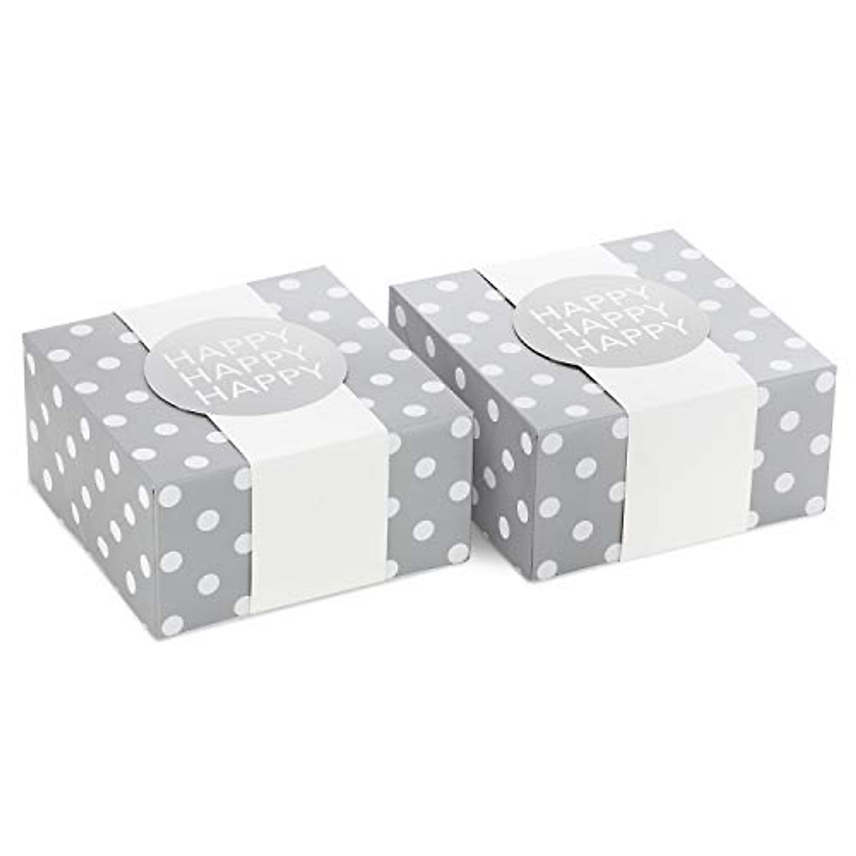 Hallmark 8" Medium Gift Box Set with Wrap Bands (Pack of 2: Silver and White, Happy) for Christmas, Hanukkah, Weddings, Valentine's Day, Birthdays