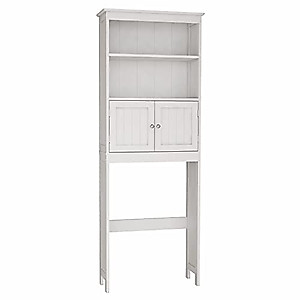 OQSC Bathroom Shelves Over The Toilet Storage Cabinet with 2 Doors Wood Over Toilet Bathroom Organizer Freestanding Above Toilet Rack, White