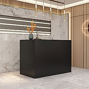 AIEGLE L-Shaped Reception Desk Counter Table with Lockable Drawers & Storage Shelves, Private Workstation for Salon Reception Room Checkout Office, Black (55.9" L x 32.3" W x 48.4" H)