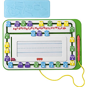 Fisher-Price StoryBots Slide Writer, mess-free magnetic drawing tablet with tethered pen and character stencil for preschool kids ages 3 years and up