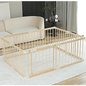 Conababy Baby Playpen Play Fence Gate Play Pen Wood Large,Playpens for Babies and Toddlers Kids Indoor,Baby Play Yards Gym Area,Baby Day Care Play Pin (120x160x61cm)…