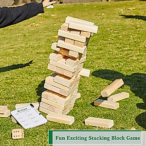Olsa Giant Tumble Tower 60 PCS Wooden Block Stacking Games with Carrying Bag Classic Indoor & Outdoor Games for Kids Adults Family Backyard Lawn Beach Camping (Stack from 2.2 Ft to 5Ft)