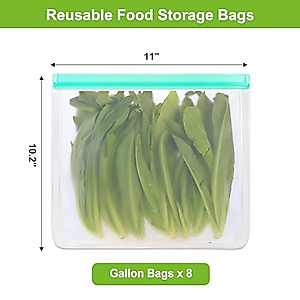Moretoes 8 Pack Reusable Gallon Freezer Bags, Food Storage Ziplock Bags for Marinate, Travel, Kitchen Organization (Large, Blue & Green)