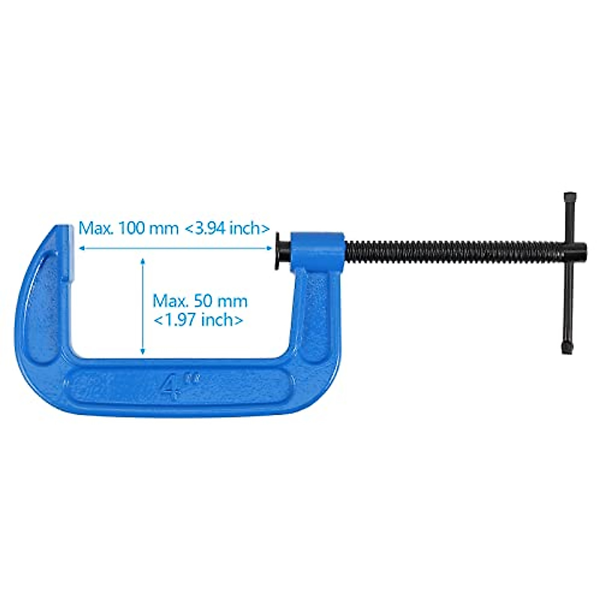 4 Inches C-Clamp Set, JEUIHAU 6 Pack Heavy Duty Malleable C Clamp, Blue Power Coated C Clamp for Woodworking, Welding and Building