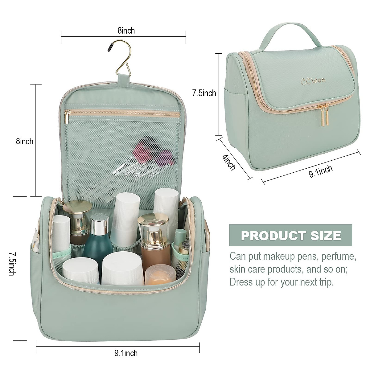 CCidea Cosmetic Bag Makeup Bag for Women Hand-PortableTravel Large Toiletry Bag Organizer (Green)