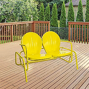Northlight 2-Person Outdoor Retro Metal Tulip Double Glider Patio Chair, Yellow