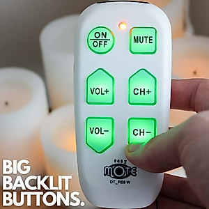 Universal Big Button TV Remote - EasyMote | Backlit, Easy Use, Smart, Learning Television & Cable Box Controller, Perfect for Assisted Living Elderly Care. White TV Remote Control