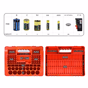 X-Value 230+ Battery Storage Organizer AA AAA C D 9V Waterproof Battery Holder Case with Tester (Red)
