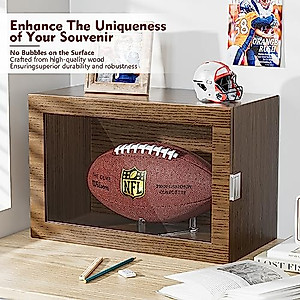 Full Size Wooden Football Display Case with Acrylic Football Stand【No Assembly Required 】 with 98% UV Acrylic Door, Sports Memorabilia Showcase and Storage Box