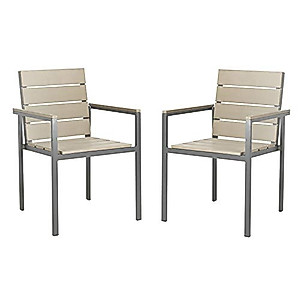 SAFAVIEH Outdoor Collection Beldan Distressed Taupe Stackable Chair (Set of 2)