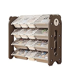 UNICOO Kids Baby Bear Toy Organizer Rack, 14 Bins with Dustproof Storage Cover for Baby Essentials, Kids Toys & Supplies 4 Tier Large Size (Bear Organzier -Brown)