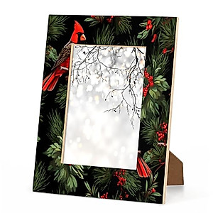 Mardesigns Merry Christmas 5x7 Picture Frame, Red Bird Winter Photo Picture Frame Display 5x7 or 4x6 Pictures for Wall and Table Vertical or Horizontal Display Photo Frame