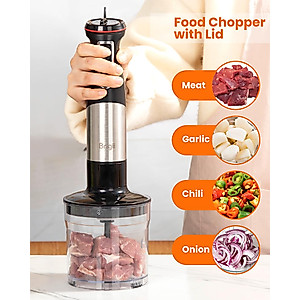 Brigii 800W Hand Blender, Immersion Hand Blender with 5 Mixing Speed, Handheld Blender Set including Blending Shaft, Food Chopper, Egg Whisk, Milk Frother, and Mixing Cup-Black