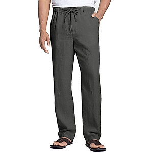 COOFANDY Men's Linen Cotton Pants Drawstring Waist Modern Waistband Trousers Dark Grey