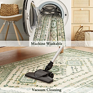 Boho Sage Green Area Rug 5x7 Living Room Rugs,Colorful Southwestern Rug for Bedroom,Large Dining Room Nursery Rug Non Slip,Washable Farmhouse Carpet for Playroom Entryway(Green/Beige/Multi,5'x7')