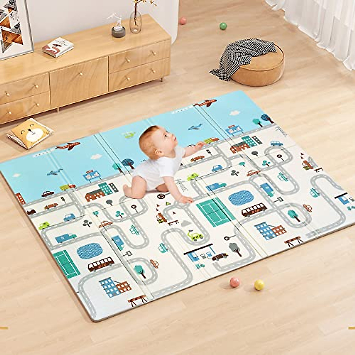 Foldable Foam Baby Playmat for Crawling,Infant Play Mat,Waterproof Anti-Slip Reversible Play Mat,Edge Reinforcement Play Mat for Playpen 71" x 79" x 0.6"