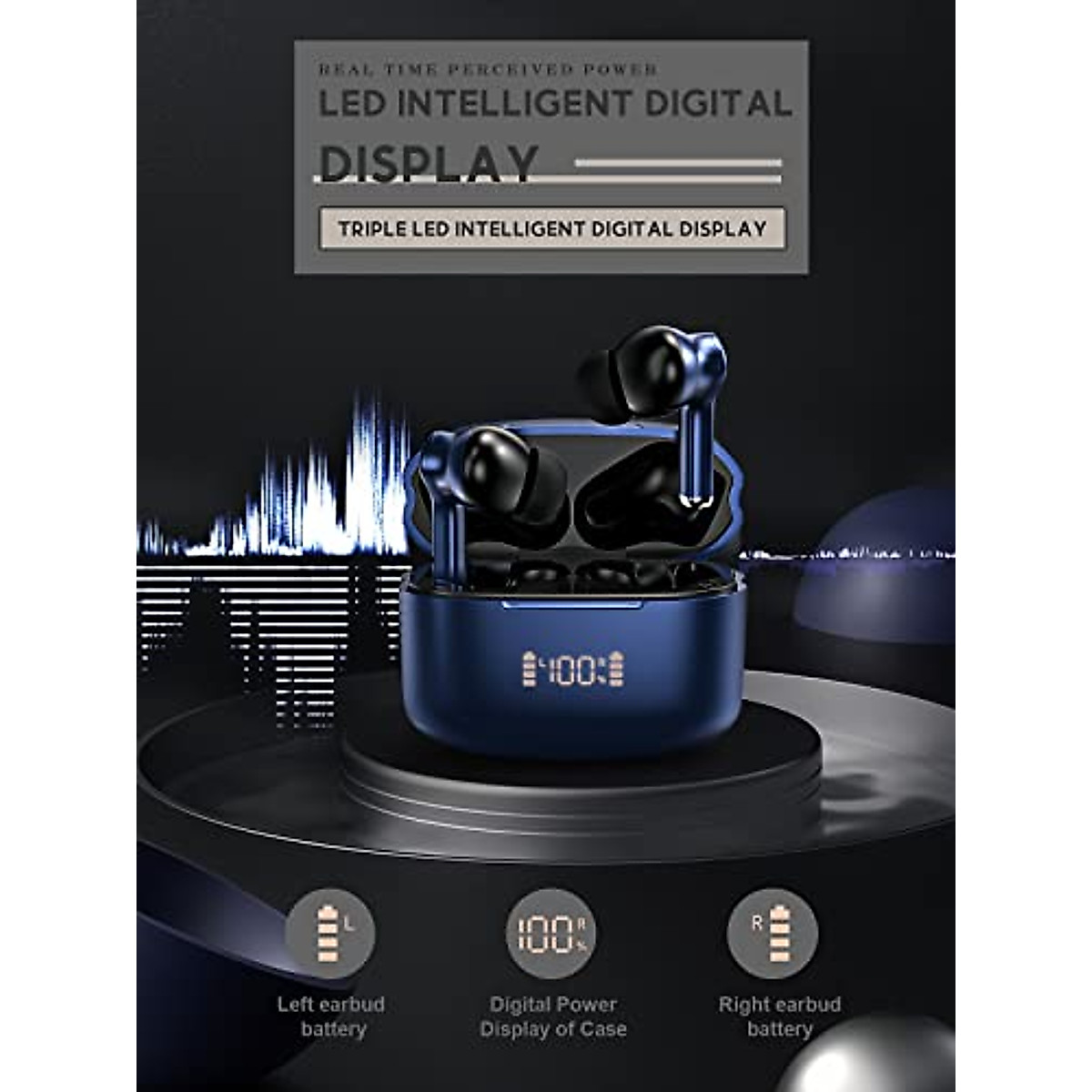 Wireless Earbuds, ANC+ENC Bluetooth 5.3 Headphones LED Power Display Earphones Wireless Charging Case 30Hrs Playback IPX6 Waterproof in-Ear Headsets with Mic for TV Smart Phone Computer Laptop Sports