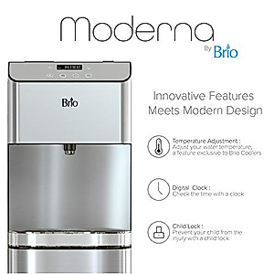Brio Moderna UV Self Cleaning Bottleless Water Cooler Dispenser with Filtration & Avalon Stainless Steel Adjustable Pull Type Cup Dispenser, 4-10 oz Cups, Dent Proof, Fingerprint Resistant