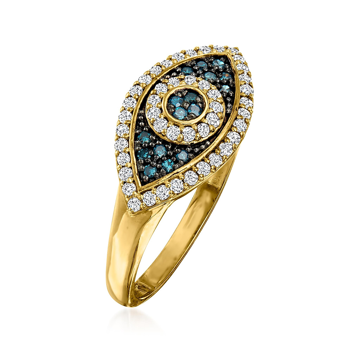 Ross-Simons 0.30 ct. t.w. Blue and White Diamond Evil Eye Ring in 14kt Yellow Gold. Size 8
