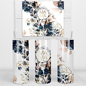 YouNique Designs Floral Mama Coffee Tumbler with Straw and Lid, 20 Oz, Insulated Stainless Steel Skinny Tumbler for Women, Flower Mom Tea Tumbler, Mom Life Water Tumbler Cup