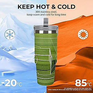 WITHSBKK 30oz Car Cup Football Goal Post Sports Area Printed with Portable, Stainless Steel Travel Mug, Vacuum Insulated Tumbler And Straw, Leakproof for Car & Outdoor, UV Printed Design